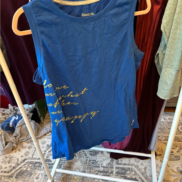 Reebok | Tops | Reebok Royal Blue Tank With Gold Writing | Poshmark